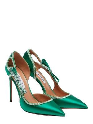 AQUAZZURA Bow-detail Satin Pumps - Green