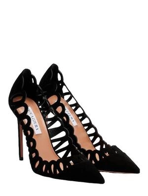 AQUAZZURA Scalloped Leather Pumps - Black