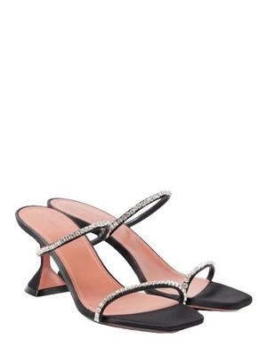 Amina Muaddi Embellished Satin Mules - Black
