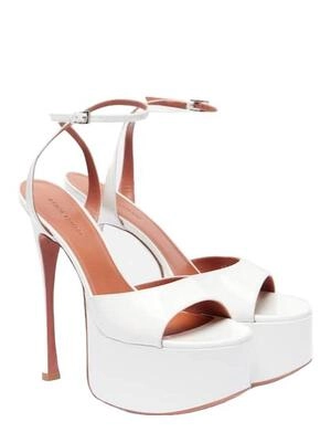 Amina Muaddi Patent Leather Platform Sandals - White