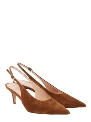 GIANVITO ROSSI Suede Slingback Pumps With Gold Hardware - Brown
