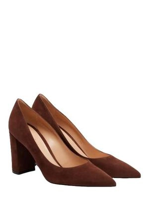 GIANVITO ROSSI Suede Pointed-toe Block Heel Pumps - Brown