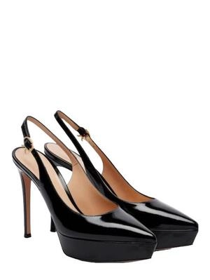GIANVITO ROSSI Patent Leather Platform Slingback Pumps - Black