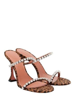 Amina Muaddi Leopard-print Suede Mules With Crystal Embellishments - No