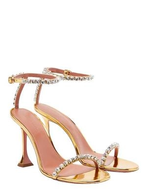 Amina Muaddi Embellished Leather Sandals - Nude