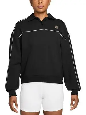 Nike Court Collection Long Sleeve Fleece Tennis Top - Black