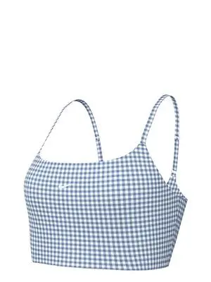 Nike Dri-fit Padded Longline Gingham Bra - Work Blue/white