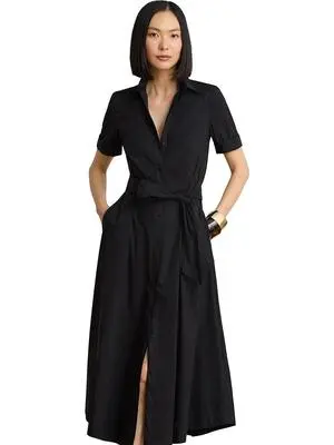 Ralph Lauren Ralph Lauren Belted Stretch-Cotton Blend Midi Shirtdress Black