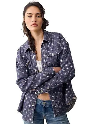 Free People We The Free Rose Garden Printed Cotton Shirt - Navy Combo