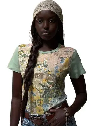 AFTERLIFE BOUTIQUE Y2k Garden All Over Print T-shirt - Green