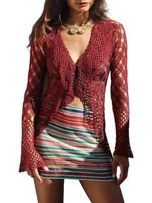 MADLY VINTAGE 90s Maroon Crochet Blouse - Red