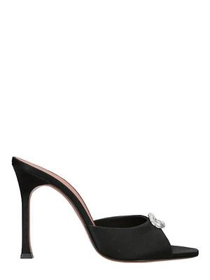 Amina Muaddi Mini Camelia Heeled Satin Mules - Black