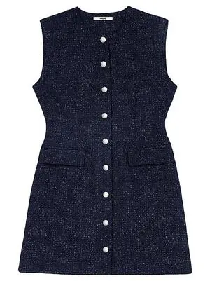 Maje Sleeveless Shimmer Tweed Mini Dress - Navy