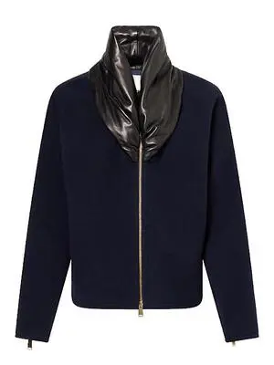 DARKPARK Anya Cashmere And Wool Bomber Jacket With Leather Collar - Blue Navy