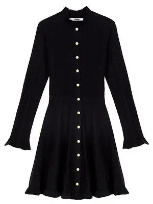 Maje Long-sleeved Knitted Mini Dress - Black