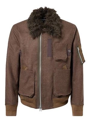 Sacai Melton Collared Wool Bomber Jacket - Brown