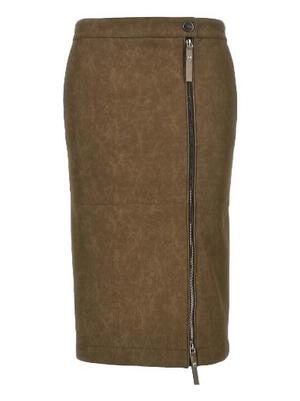 Pinko Asymmetric Zip Leather Skirt - No