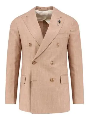LARDINI Double-breasted Peak-lapel Blazer - Nude