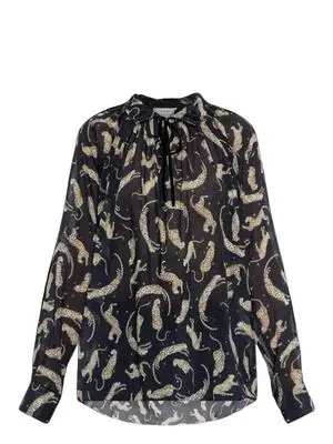 FORTE_FORTE Long Sleeve Printed Blouse With Neck Tie - Night