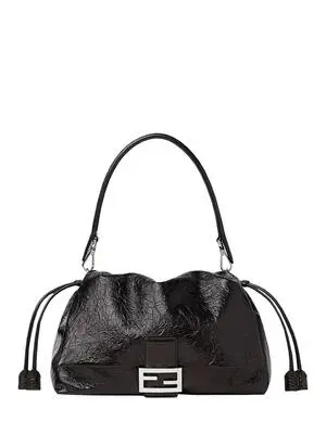 Fendi Fendi Baguette Soft Large Bag In Crackled Leather Black