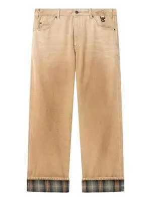 GOLDEN GOOSE Gradient Beige Cotton Painter Pants With Check Detail - Multicolor