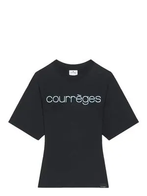 COURREGES Waisted Printed Fitted T-shirt - Black