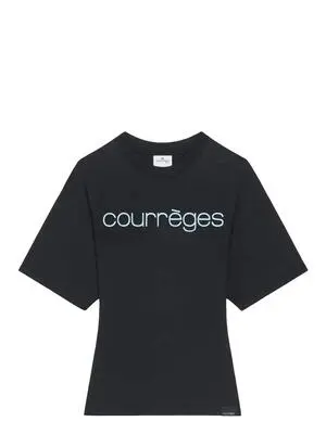 COURREGES Waisted Printed Fitted T-shirt - Black