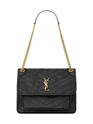 Saint Laurent Niki Medium Soft Bag In Vintage Leather - Black