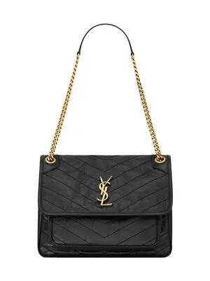 Saint Laurent Niki Medium Soft Bag In Vintage Leather - Black
