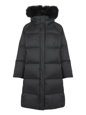YVES SALOMON Long Down Coat With Technical Fabric And Shearling Trim - Black