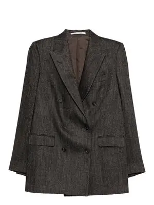 Tagliatore Double-breasted Herringbone Blazer - Brown