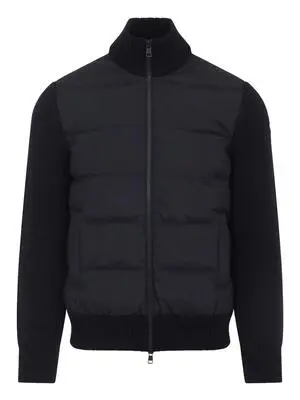 Moncler Padded Wool Cardigan With Zip Closure - Blue
