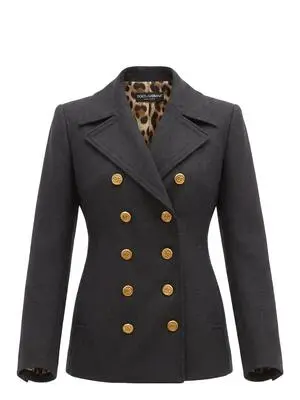 Dolce & Gabbana Wool Peacoat With Gold-tone Buttons - Gray