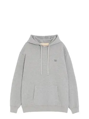 Valentino Garavani Cotton Hoodie With Vlogo Embroidery - Gray
