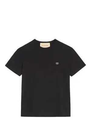 Valentino Garavani Cotton T-shirt With Vlogo Embroidery - Black