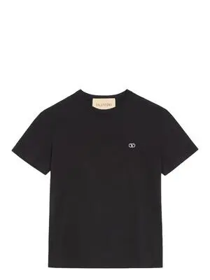 Valentino Garavani Cotton T-shirt With Vlogo Embroidery - Black