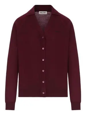 Miu Miu Wool Cardigan With Polo Collar And Logo - Red