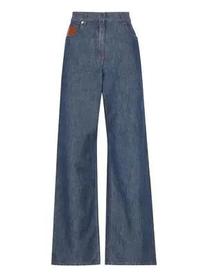 Fendi Wide Leg Chambray Jeans - Blue
