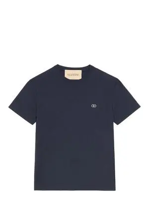 Valentino Garavani Cotton T-shirt With Vlogo Embroidery - Blue