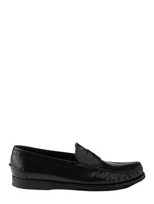 Prada Brushed Leather Loafers - Black