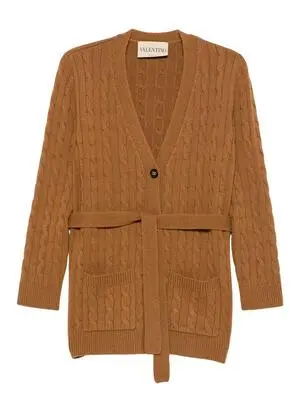 Valentino Garavani Cable-knit Belted Cashmere Cardigan - Brown