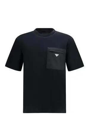 Prada Cotton Crewneck T-shirt With Pocket Detail - Black
