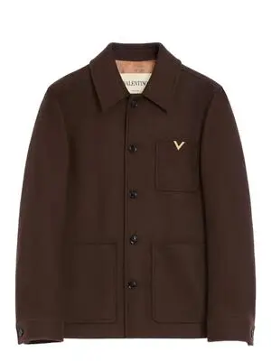 Valentino Garavani Wool Jacket With Vgold Detail - Brown