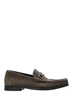 FERRAGAMO Gancini Ornament Suede Loafers - Gray