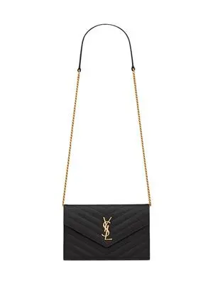 Saint Laurent Saint Laurent Women Cassandre Envelope Chain Wallet In Grain De Poudre Leather Black