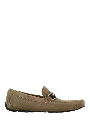 FERRAGAMO Suede Braided Leather Lace Driver Loafers - Brown