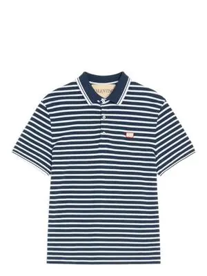 Valentino Garavani Cotton Piqué Polo With Vlogo Patch - Blue