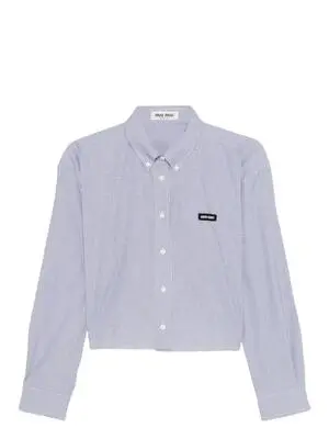 Miu Miu Checked Cropped Poplin Shirt - Blue