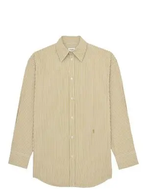 Saint Laurent Saint Laurent Women Striped Cotton Poplin Cassandre Shirt Green