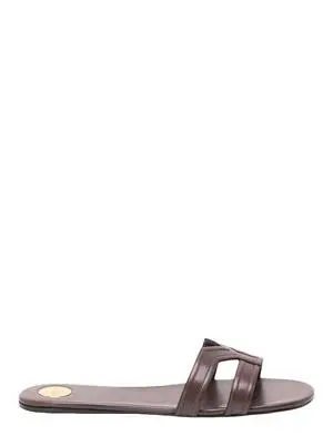Saint Laurent Mabrouka Smooth Leather Slides - Brown